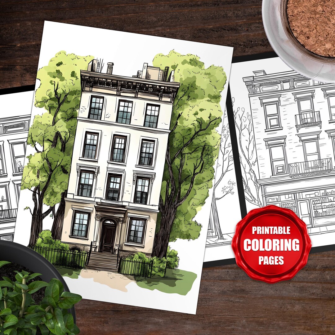 Classic New York Facades Coloring Pages, Urban Buildings Coloring Book ...