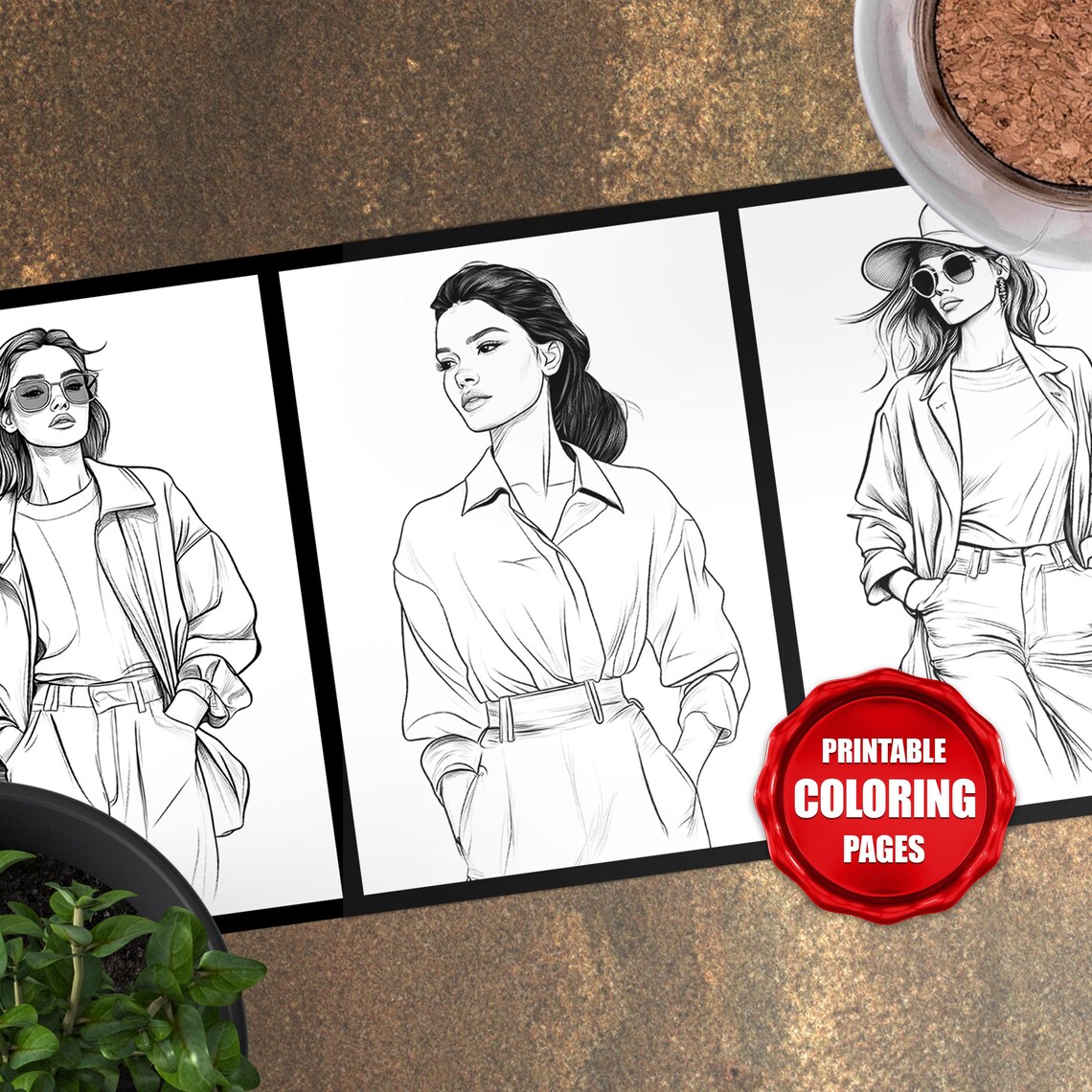 Fashion Coloring Pages, Set of 5 Printable Fashion Illustrations ...