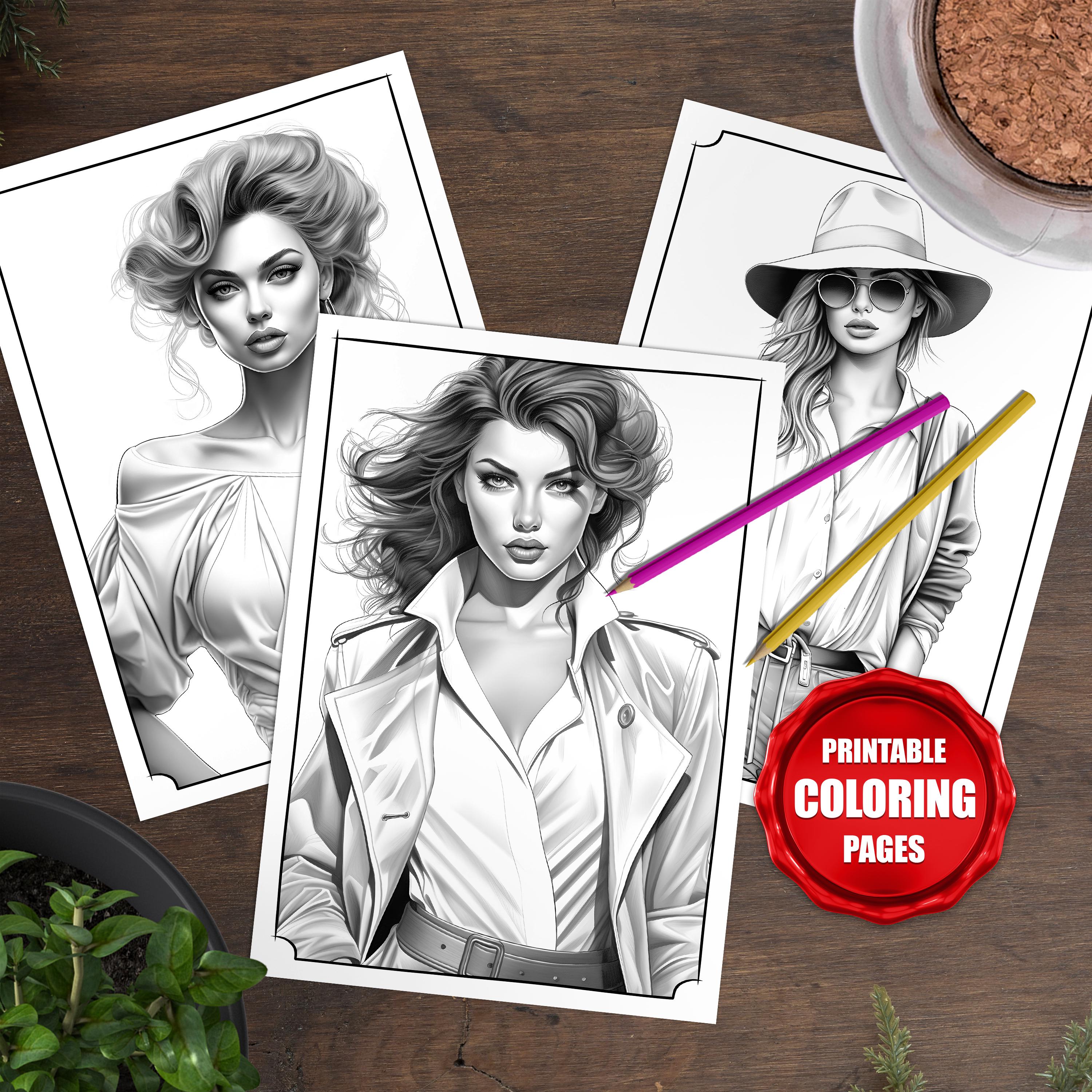 Fashion Coloring Pages Set – Stylish Women in Coats | Elegant Adult ...