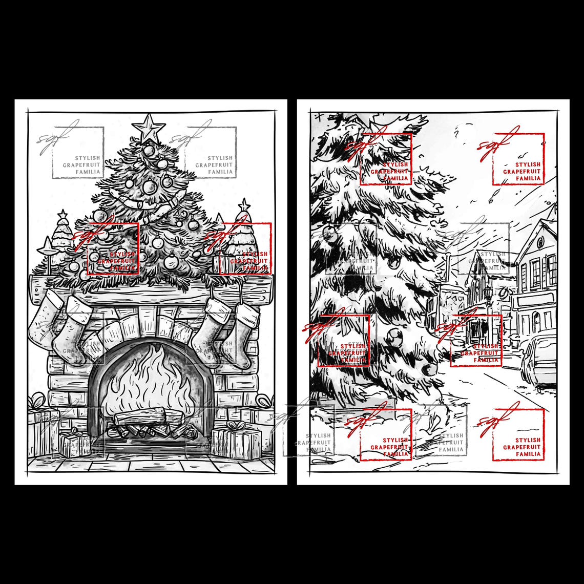 Christmas Coloring Pages Set, Christmas Vintage Coloring Book, Hand ...