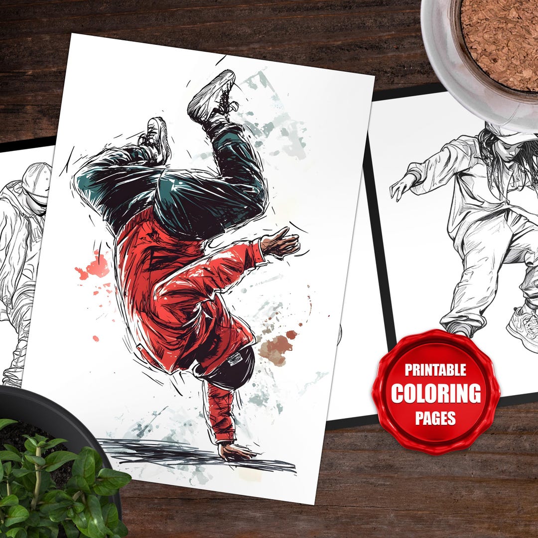 Breakdancers Coloring Pages, B-boy & B-girl Illustrations Coloring Book, Printable Coloring Book ...