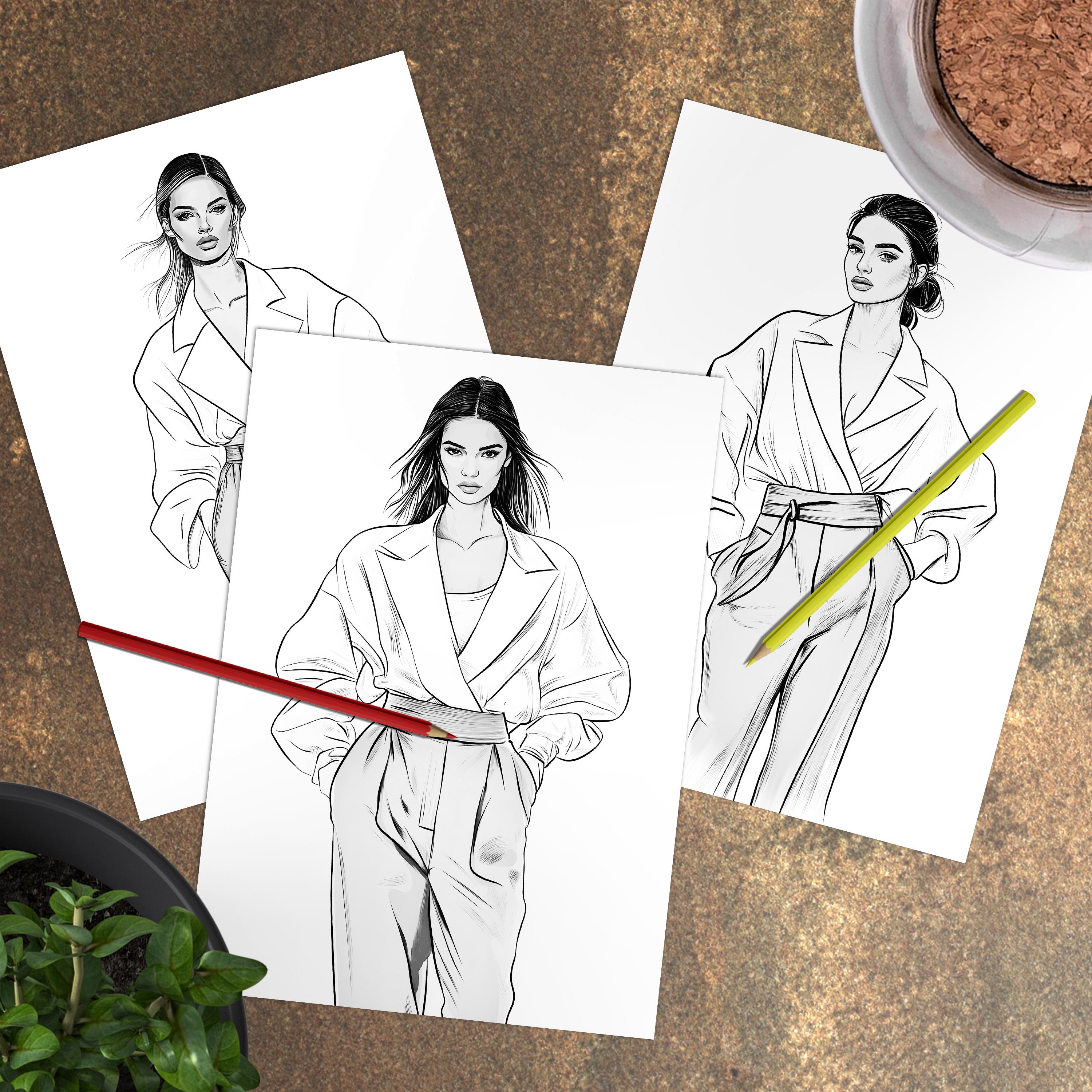 Fashion Coloring Pages, Set of 5 Printable Fashion Illustrations ...
