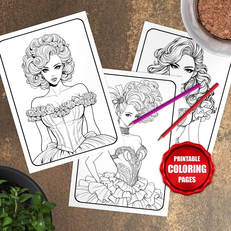 Burlesque Ladies Coloring Pages | Digital Download Fashion ...