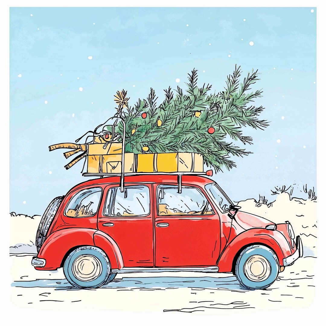 20 Christmas Car Clipart Set – 20 Hand-drawn Christmas Tree on Car ...