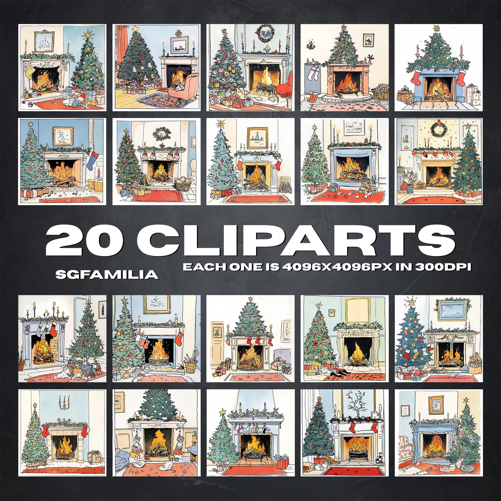 20 Cozy Christmas Fireplace Scenes – Hand-drawn Holiday Illustrations ...