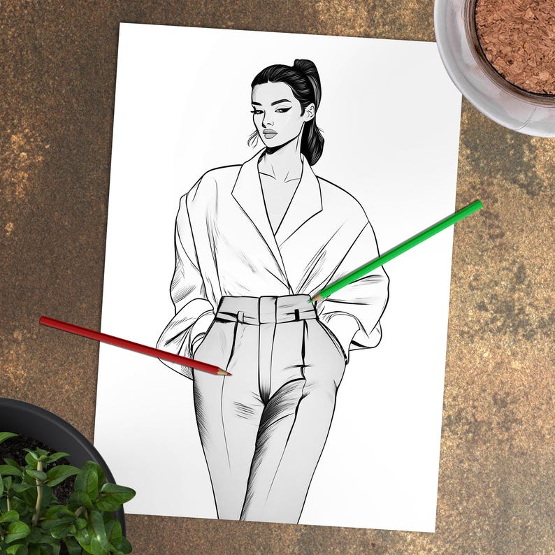 Fashion Coloring Pages, Set of 5 Printable Fashion Illustrations ...