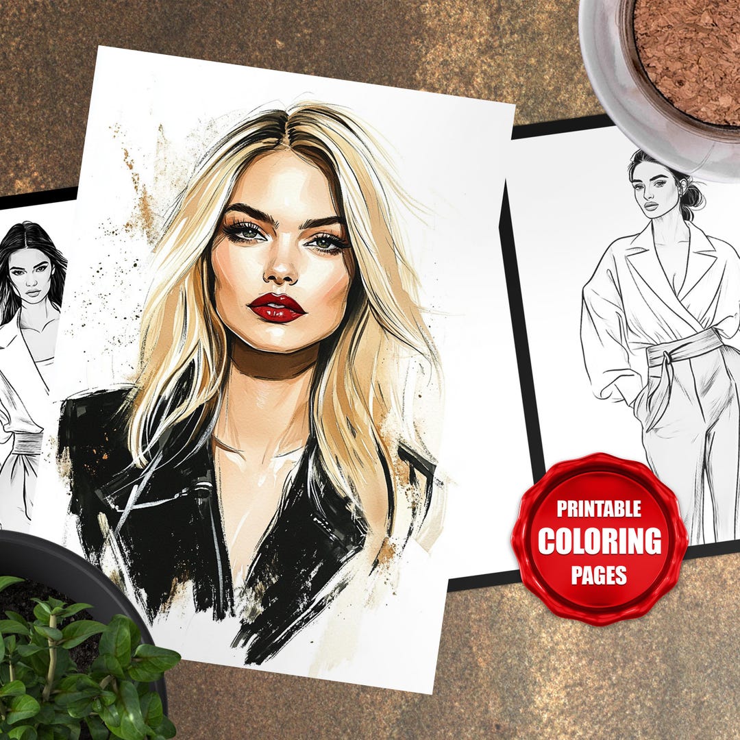 Fashion Coloring Pages, Set of 5 Printable Fashion Illustrations ...