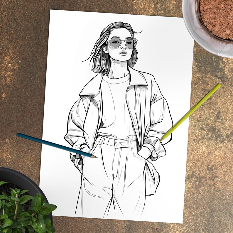 Fashion Coloring Pages, Set of 5 Printable Fashion Illustrations ...