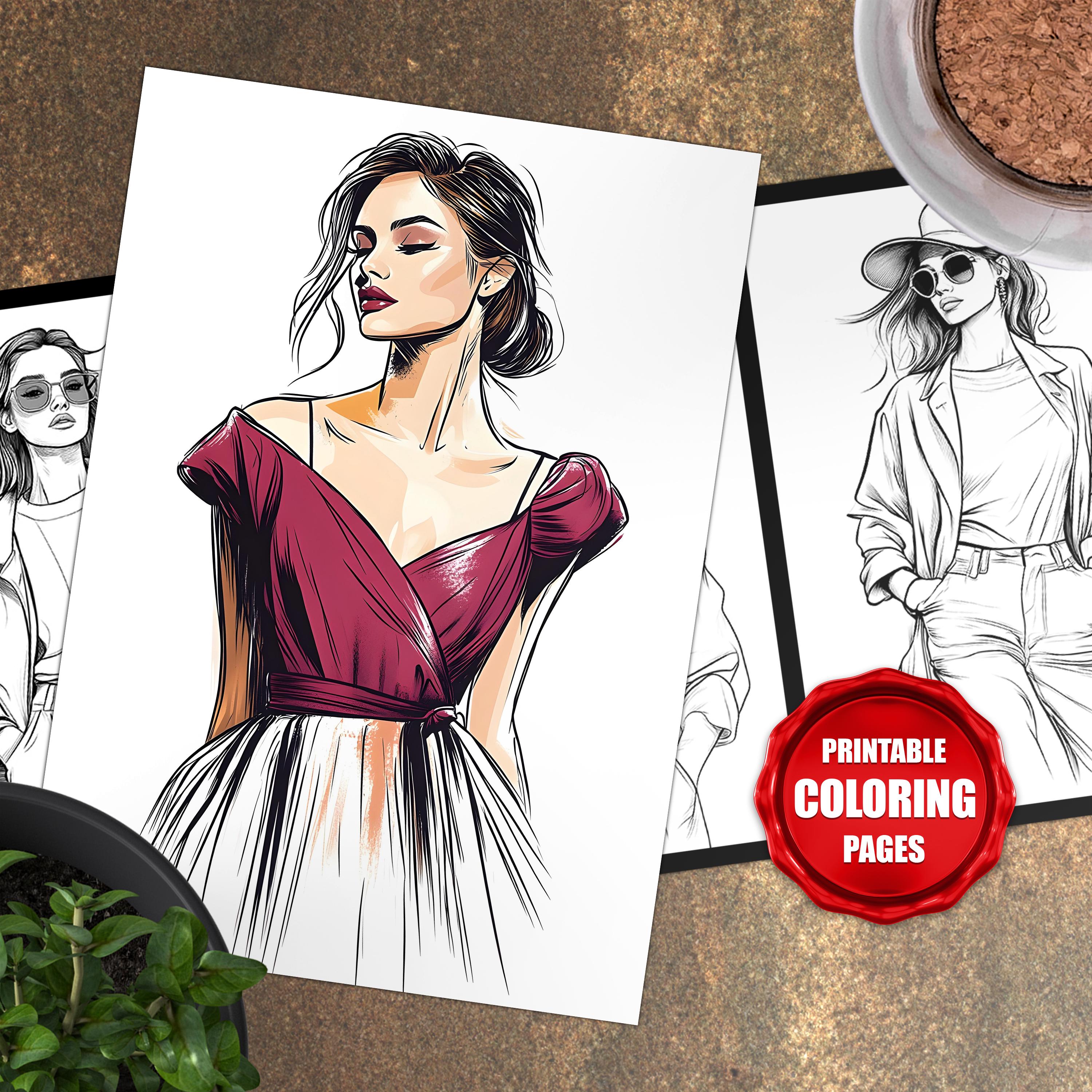 Fashion Coloring Pages, Set of 5 Printable Fashion Illustrations ...