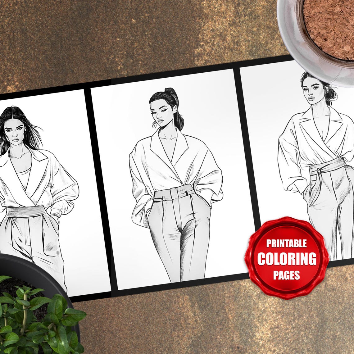 Fashion Coloring Pages, Set of 5 Printable Fashion Illustrations ...