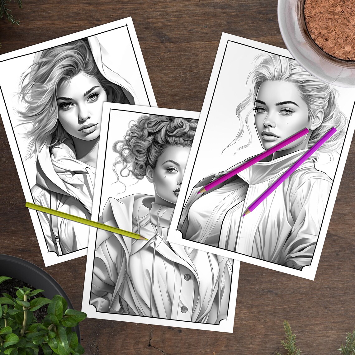 Fashion Coloring Pages Set – Stylish Women in Coats | Elegant Adult ...