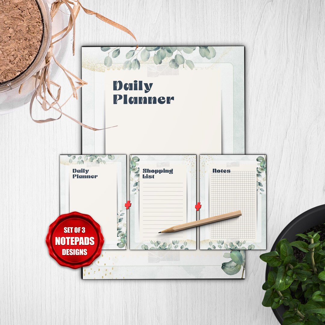 Watercolor Eucalyptus Printable Notepads Set | Daily Planner, Shopping ...