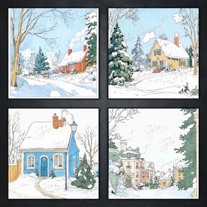 Cozy Winter Village Clipart Set – 20 Hand-drawn Snowy Houses, Christmas ...