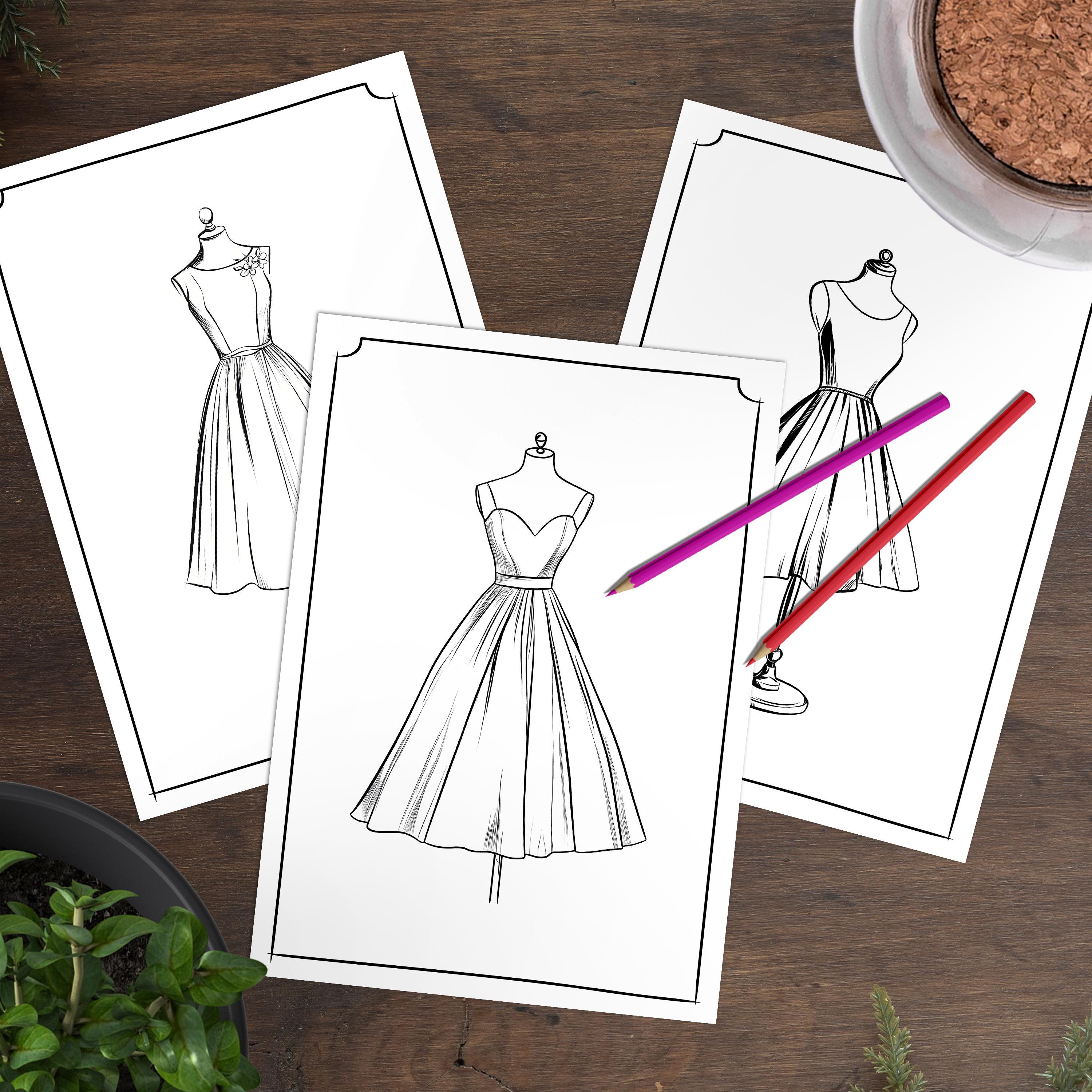 Elegant Fashion Dress Coloring Pages – Printable Couture Outfits for ...