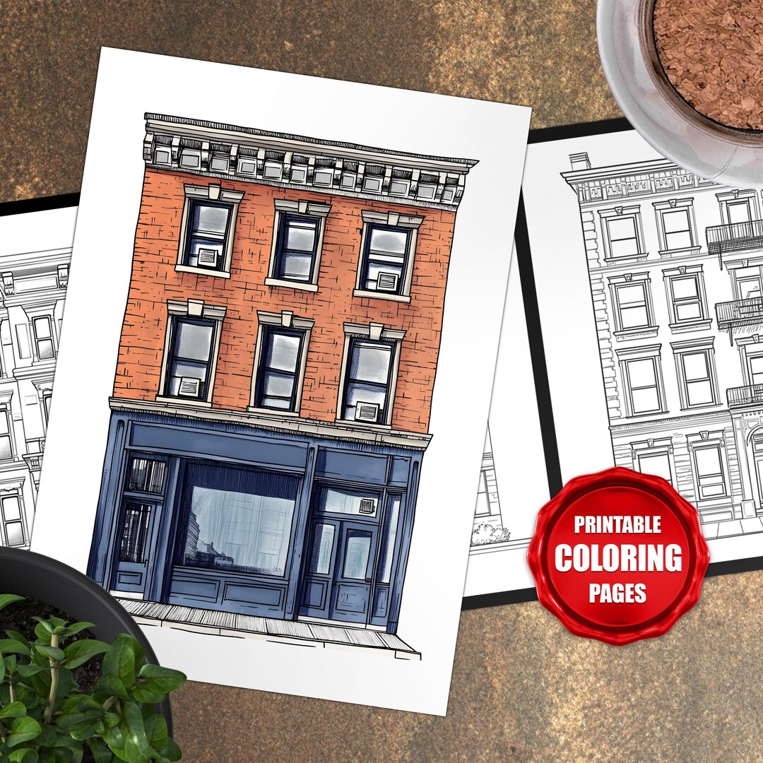 New York Classic Facades Coloring Pages, Urban Buildings Coloring Book ...