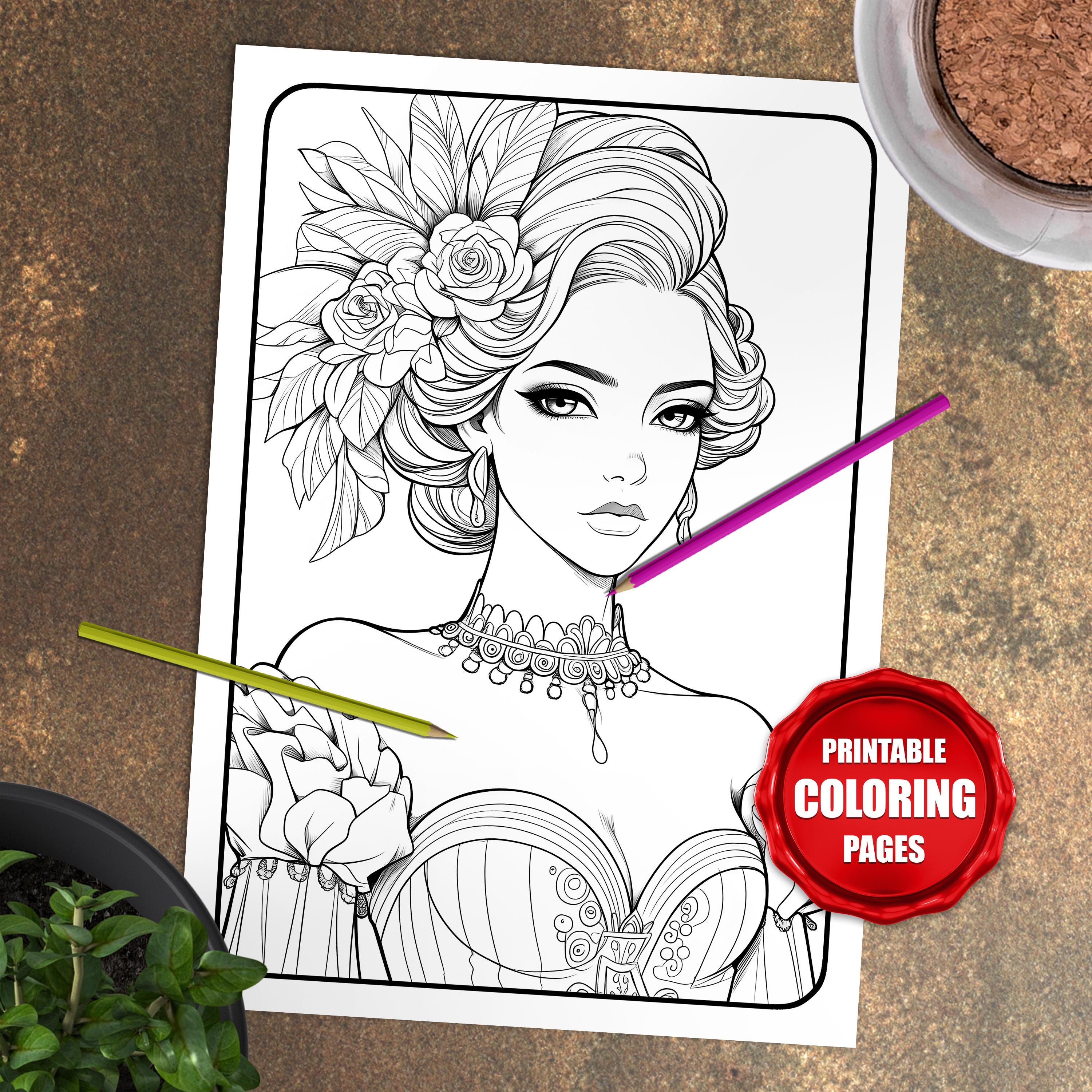 Burlesque Ladies Coloring Pages | Digital Download Fashion ...