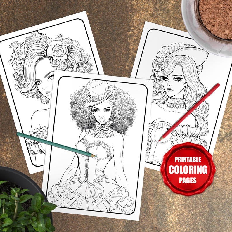 Burlesque Ladies Coloring Pages | Digital Download Fashion ...
