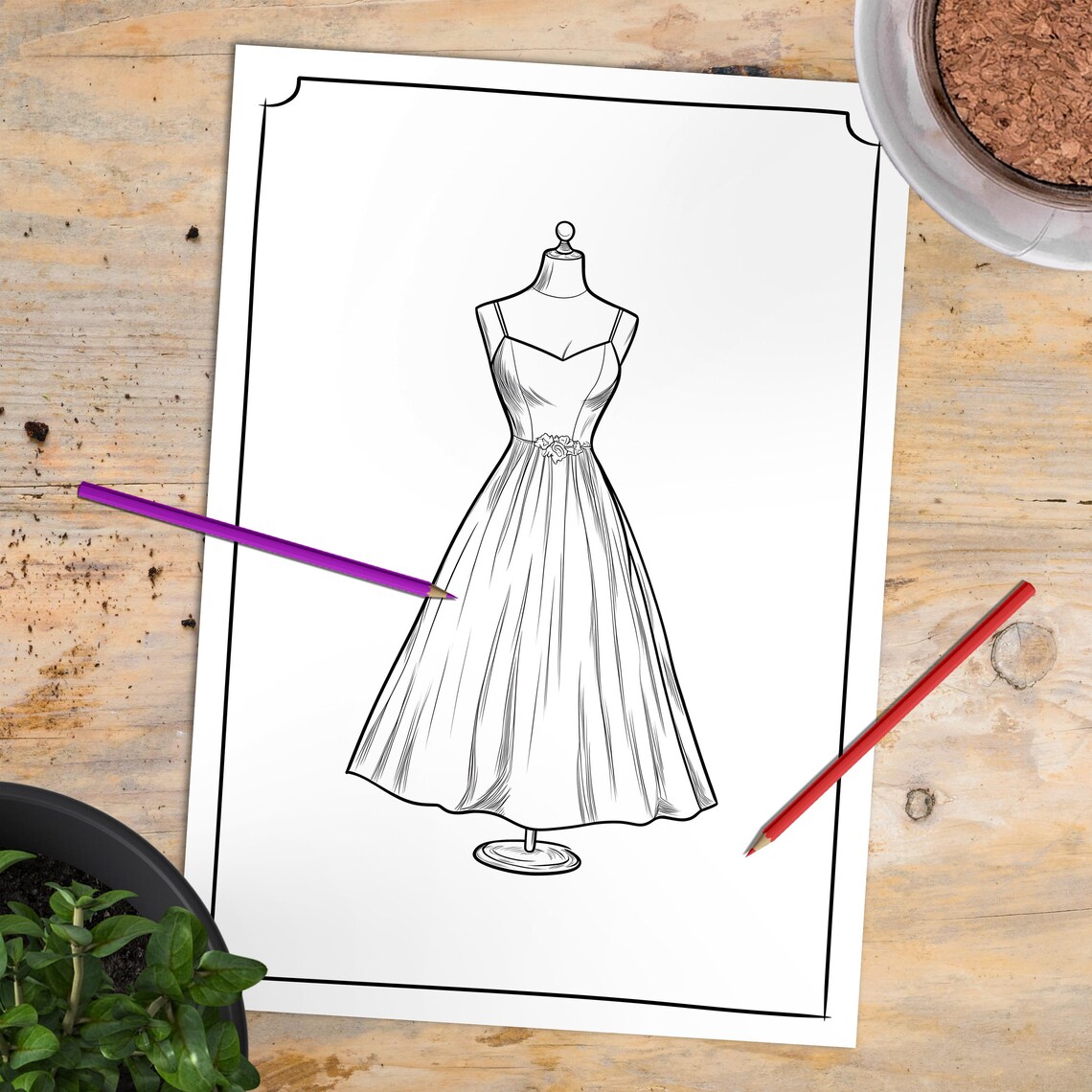 Elegant Dresses Coloring Pages – Digital Fashion Sketches Download Sett ...