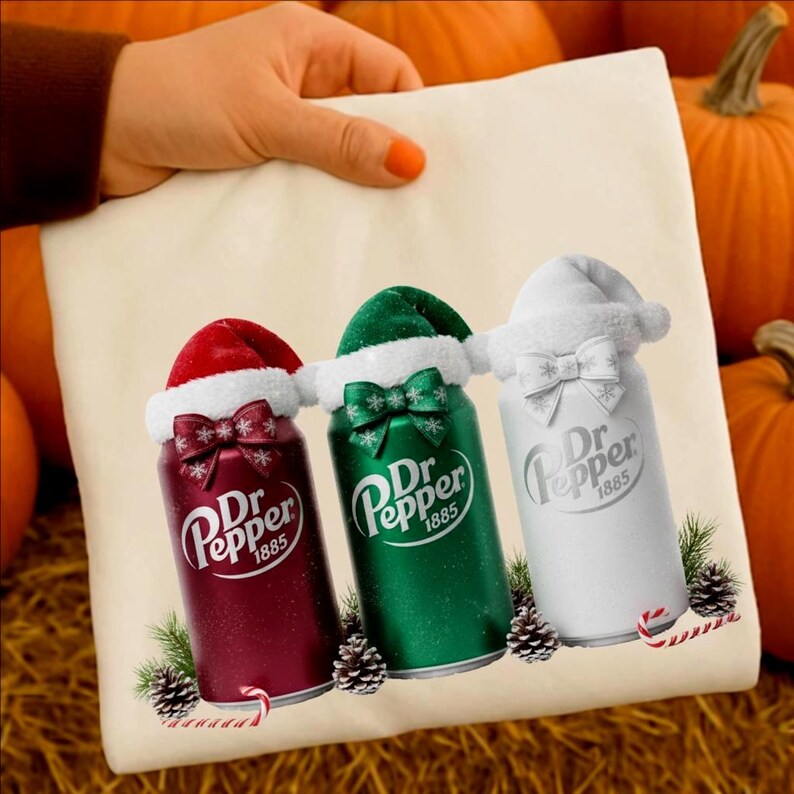 Dr Pepper Christmas PNG, Dr Pepper Cans With Santa Hats & Coquette Bows ...