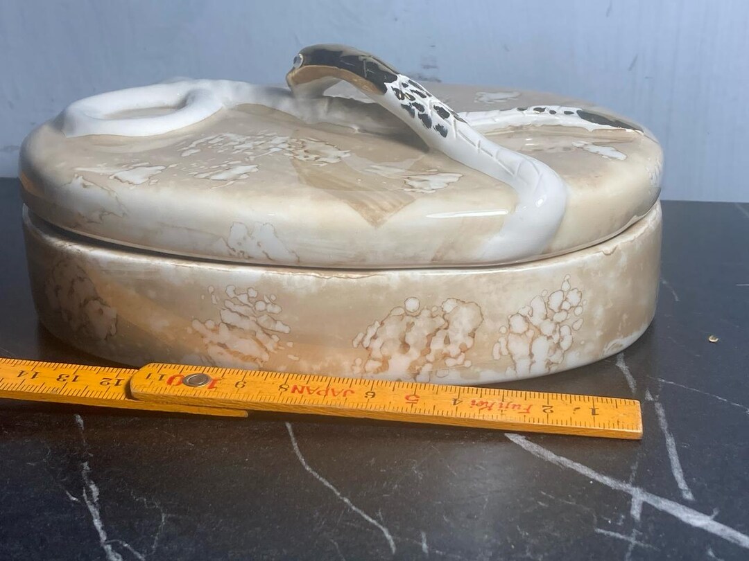 Vintage Ceramic Snake Lid Box – Marbled Design With Hand-painted ...