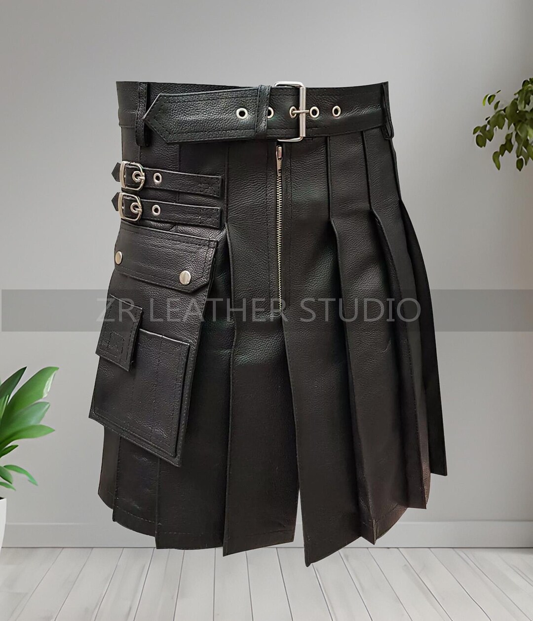 Men's Real Black Leather Handmade Scottish Kilt LGBTQ Roman Fancy ...