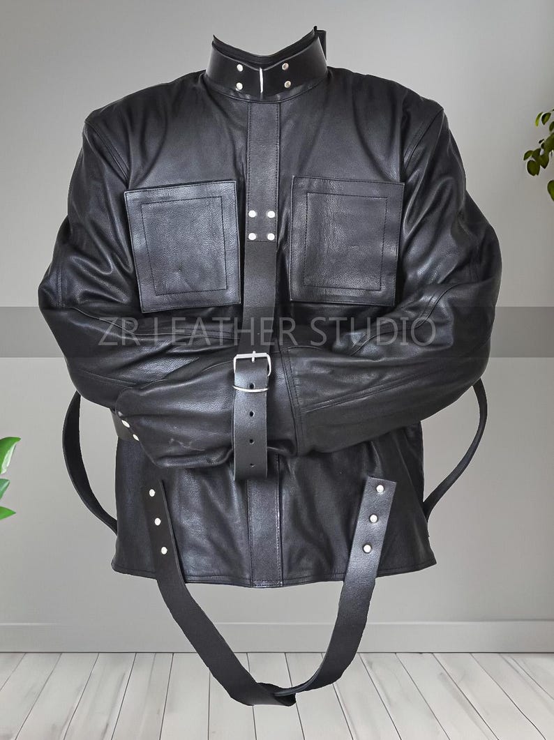Real Black Cow Leather Straight Jacket Heavy Duty Leather Straitjacket
