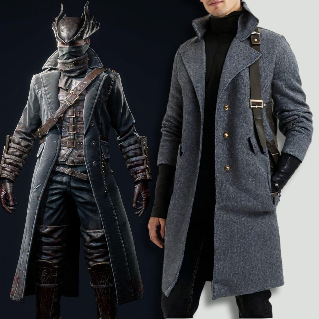 Bloodborne Hunter Cosplay Wool Coat, Grey Long Coat, Videogame Trench ...