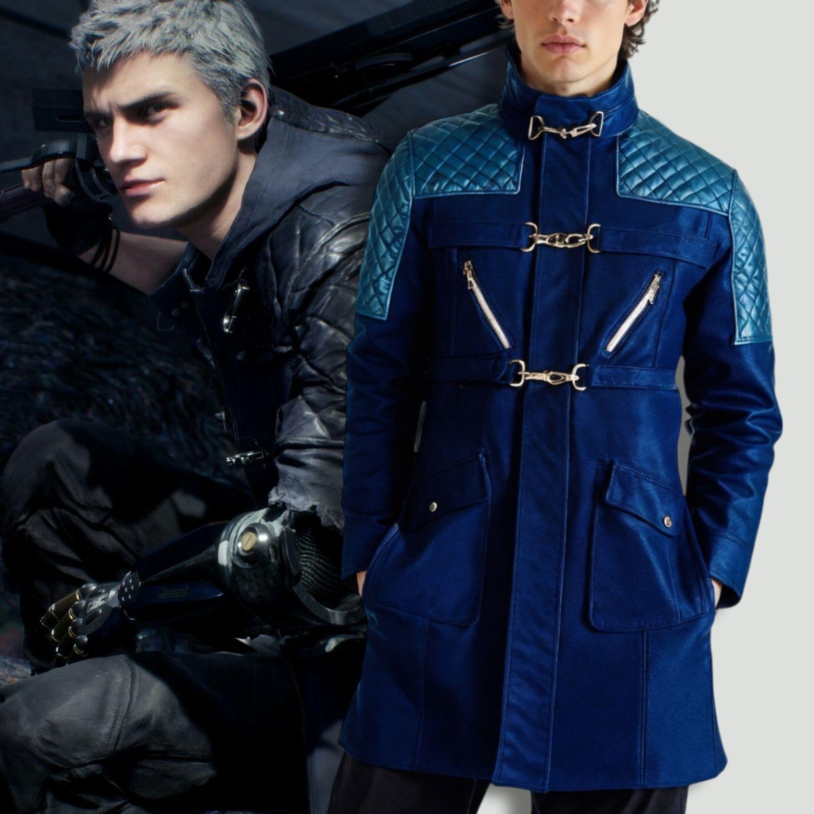 Devil May Cry 5 Nero Leather Trench Coat, DMC Blue With Hood Long Coat ...