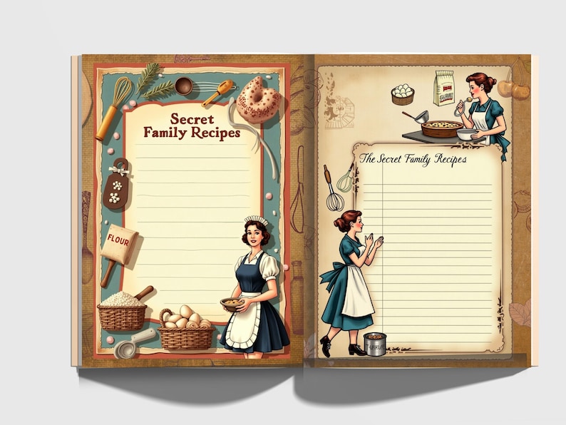 Vintage Recipe Scrapbook: Printable Family Cookbook, Grandma Recipe ...