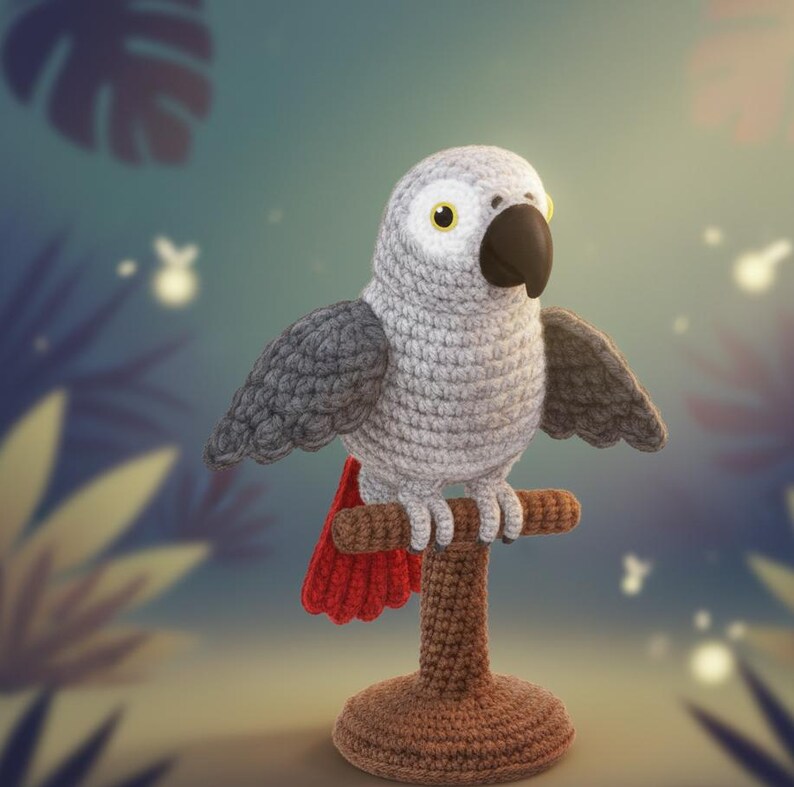 African Grey Parrot Crochet Pattern | Realistic Amigurumi Bird (PDF ...