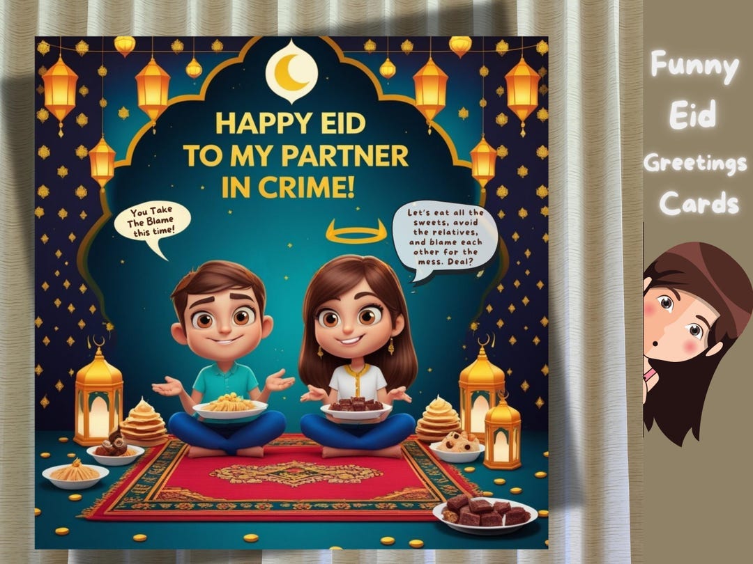Funny Greeting Card | Printable Eid Mubarak Card With Humor Digital ...