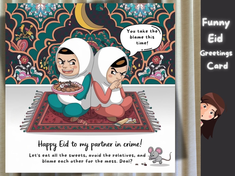 Funny Greeting Card | Printable Eid Mubarak Card With Humor Digital ...