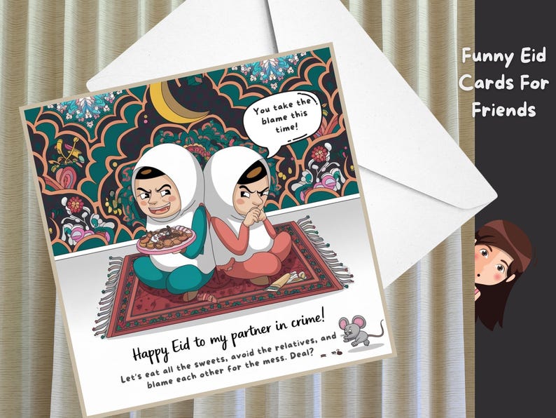 Funny Greeting Card | Printable Eid Mubarak Card With Humor Digital ...