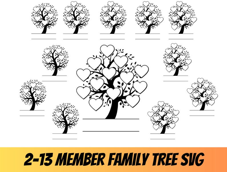 Family Tree SVG and PNG Bundle for 2 to 13 Family Members - Etsy