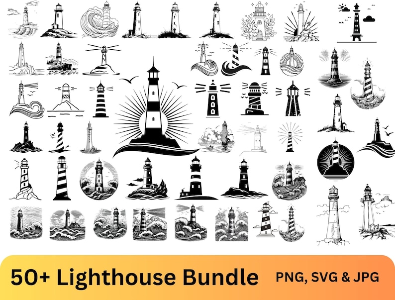 50+ Lighthouse SVG and PNG Bundle, Lighthouse Silhouette SVG Bundle for ...