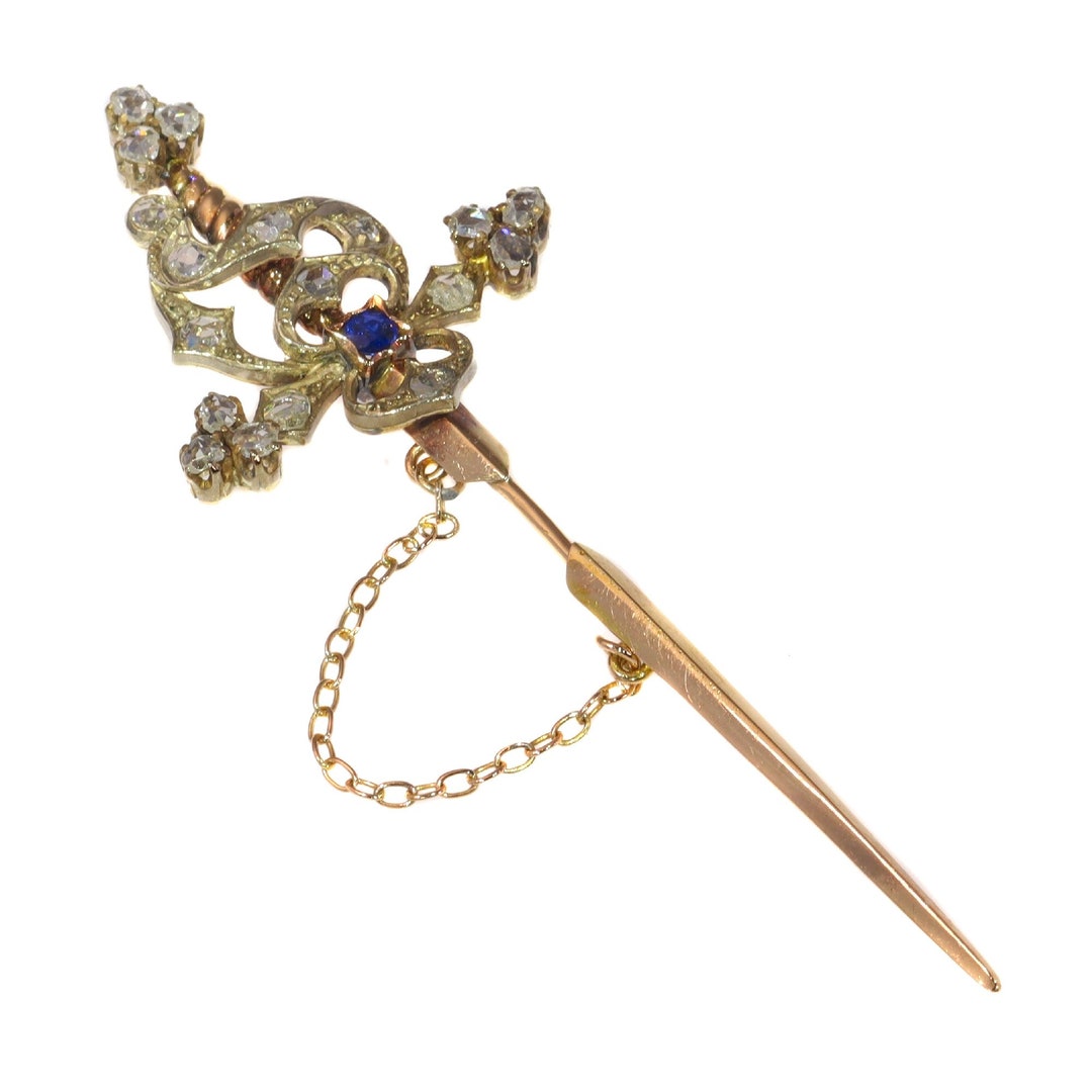 Vintage Pin in the Form of a Sword Set With Diamonds and a Sapphire - Etsy