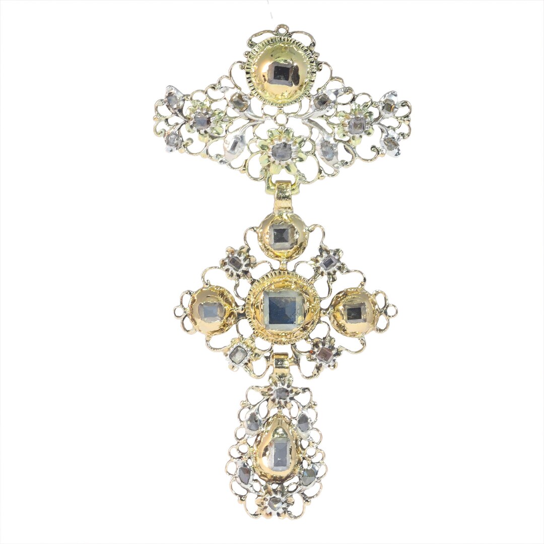 Antique Diamond Cross Pendant: Baroque 14k Gold & Silver, à La ...