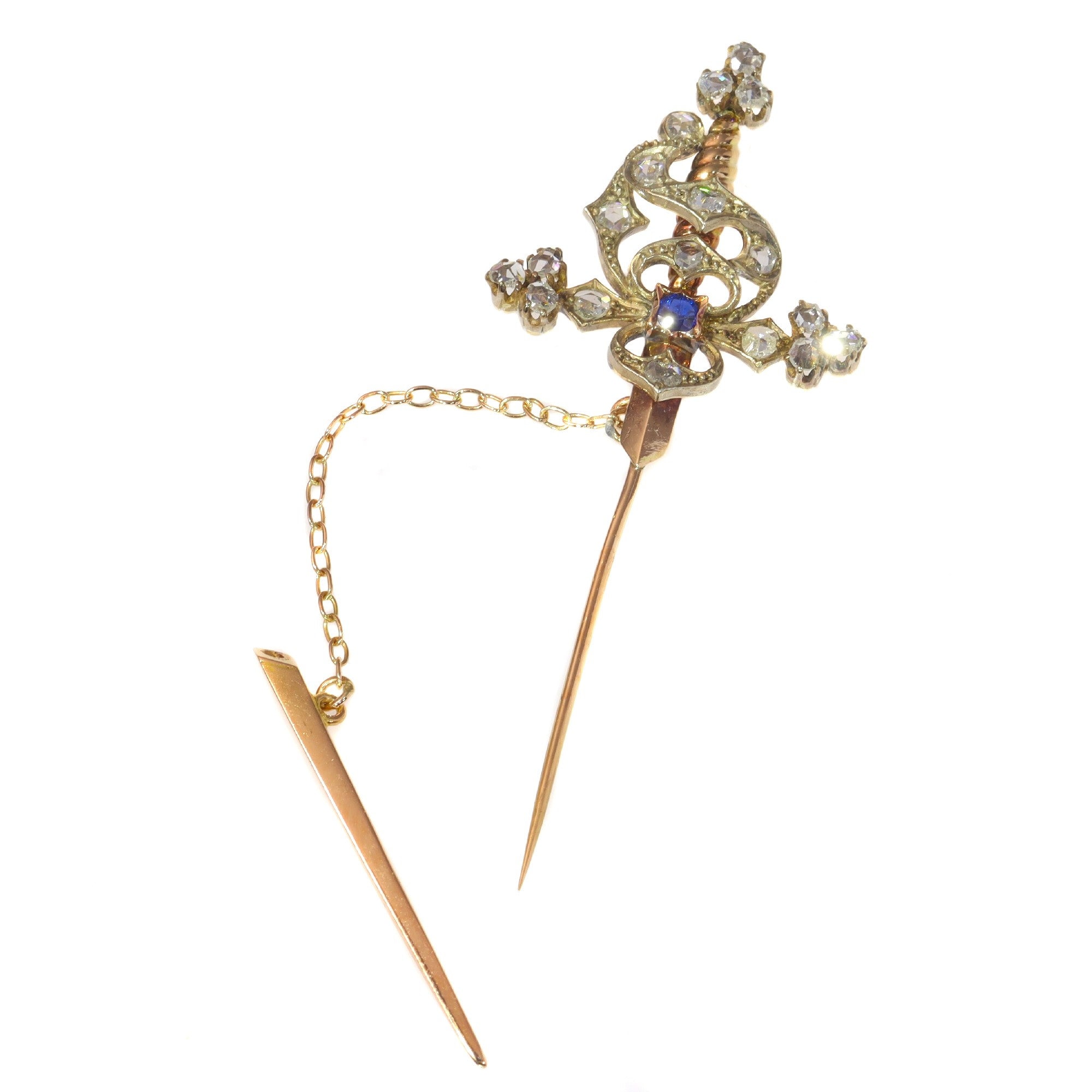 Vintage Pin in the Form of a Sword Set With Diamonds and a Sapphire - Etsy