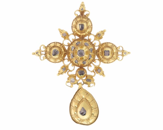 17th Century Gold and Diamond Baroque Cross Pendant, … - Gem