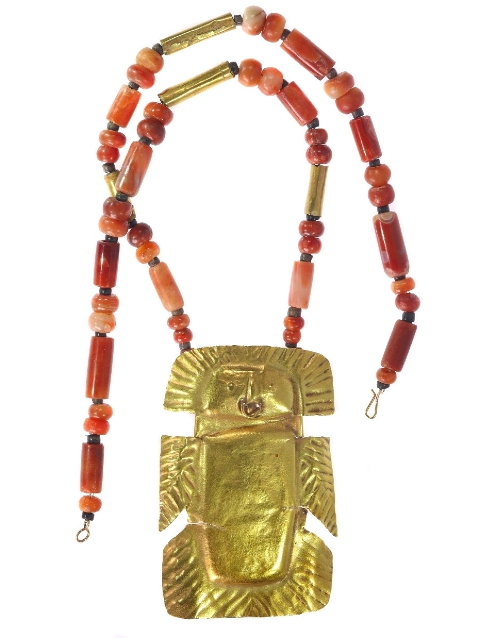 1200 Years Old Pre-columbian Gold Pendant With Carnelian Necklace, 400 ...