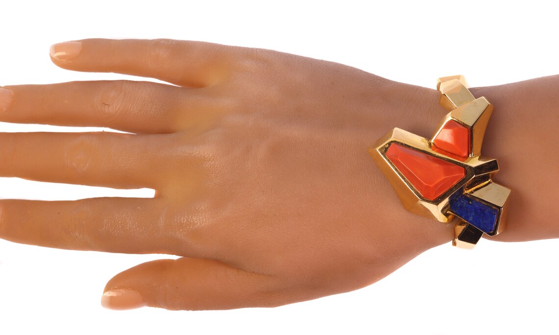 Vintage Seventies Pop-art Matching Set Gold Bracelet and Ring With ...