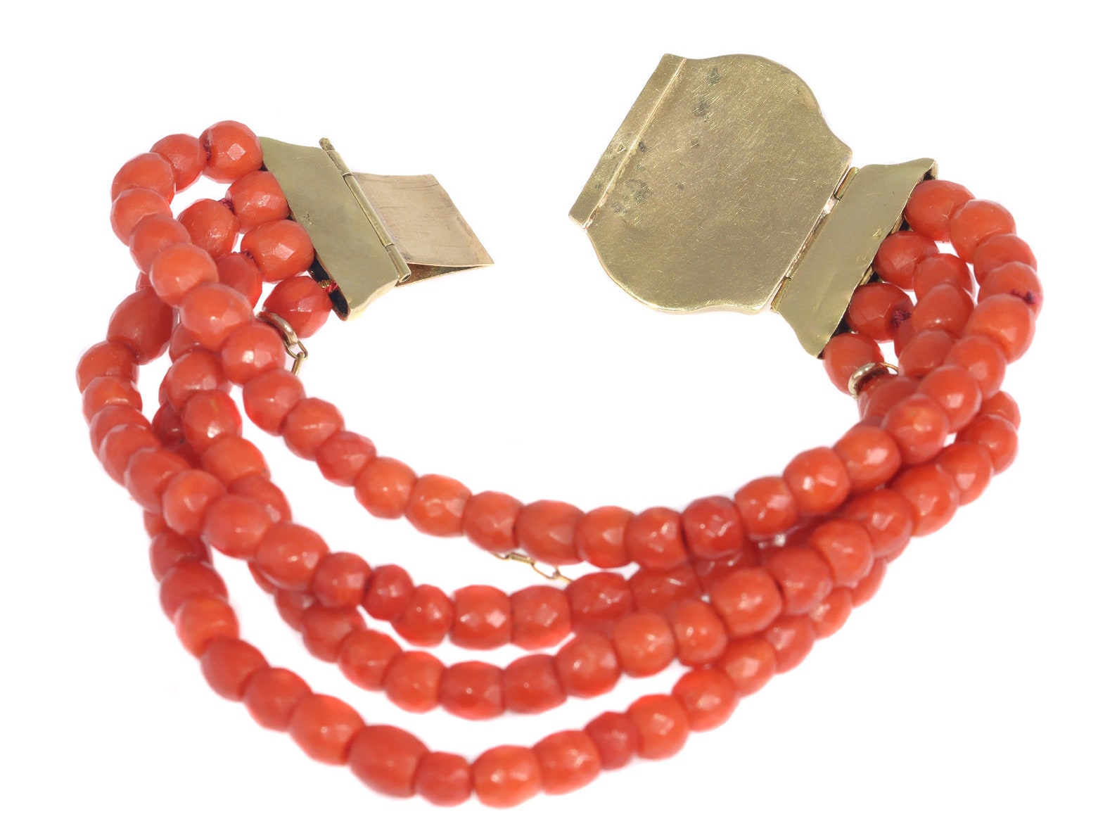 Antique Four String Coral Bracelet With Coral Cameo in 18K Gold Closure ...
