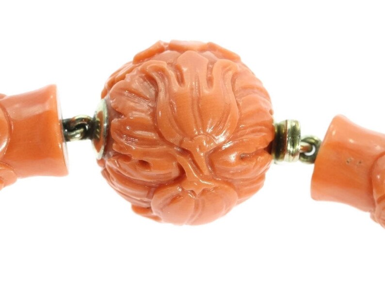 Engraved Coral Beaded Bracelet 18k White Gold With 4 Strands and Black ...