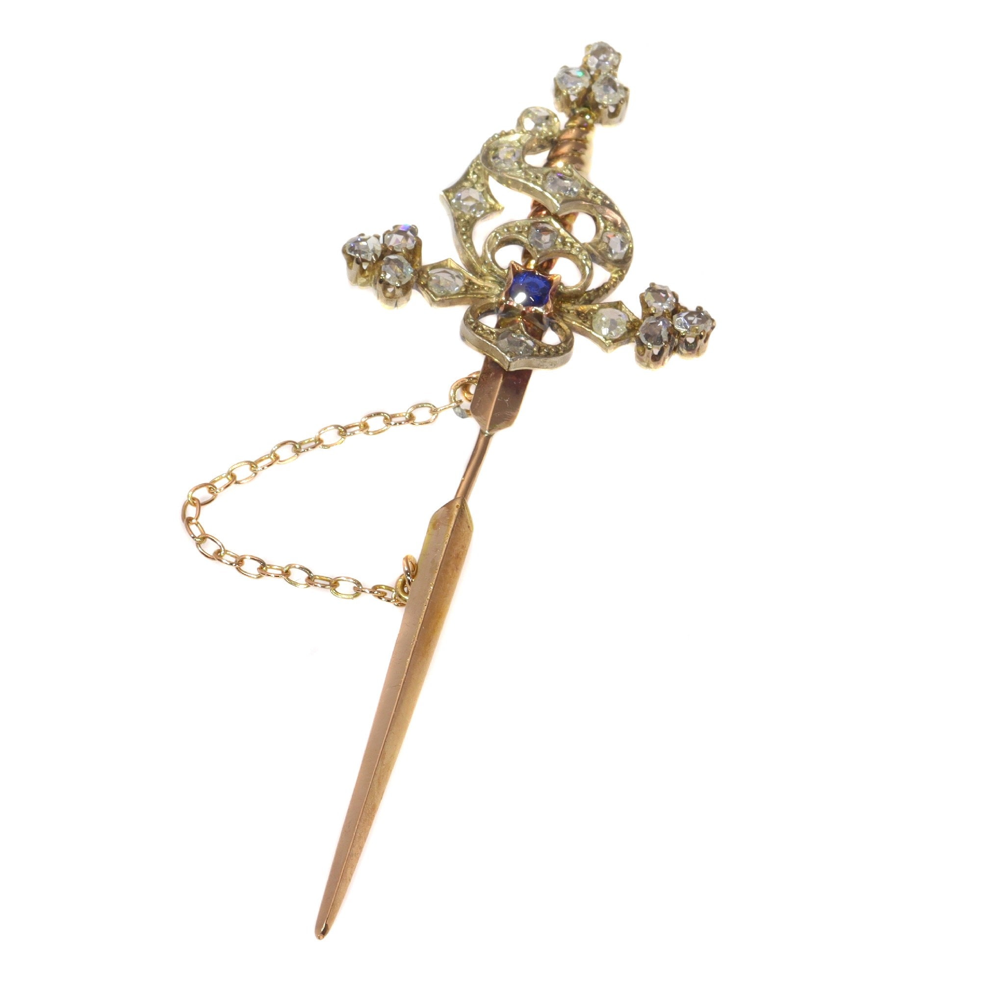 Vintage Pin in the Form of a Sword Set With Diamonds and a Sapphire - Etsy