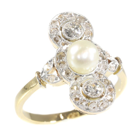 Vintage Belle Epoque Pearl and Diamond Engagement Rin… - Gem