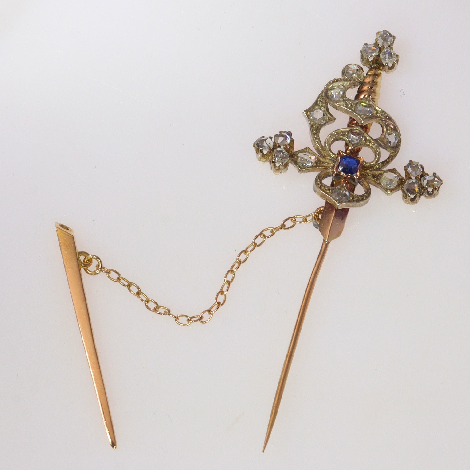 Vintage Pin in the Form of a Sword Set With Diamonds and a Sapphire - Etsy