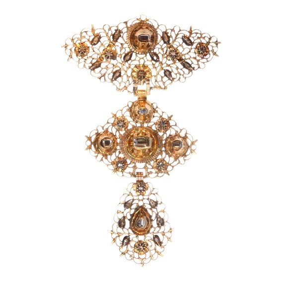18th Century Antique Filigree Gold Cross Pendant with… - Gem