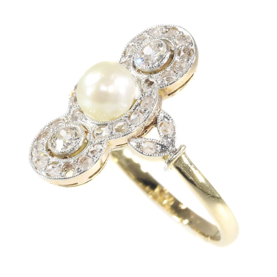 Vintage Belle Epoque Pearl and Diamond Engagement Rin… - Gem