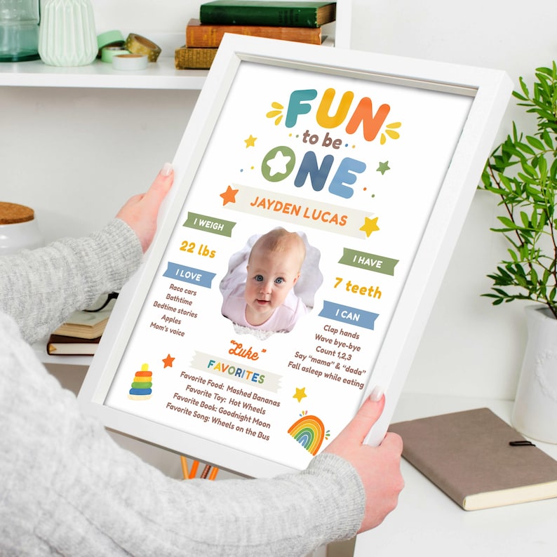 Fun to Be One First Year Photo Board, 1st Birthday Decor, Baby ...