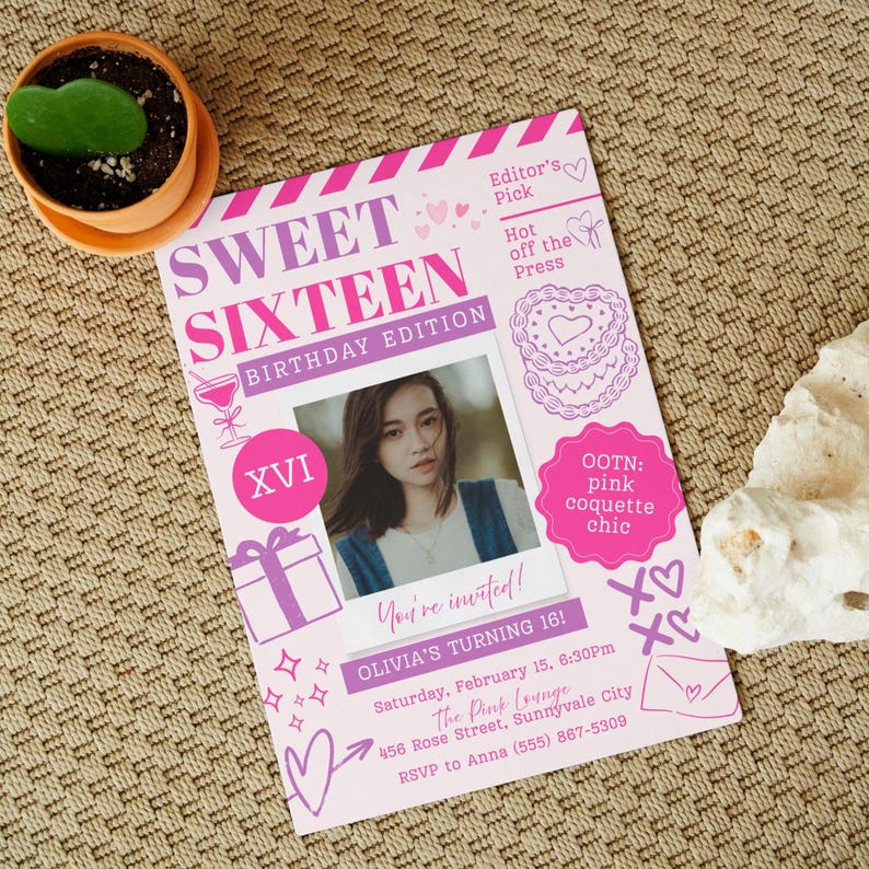 Sweet Sixteen Birthday Magazine Invitation, Pink Coquette Chic 16th ...